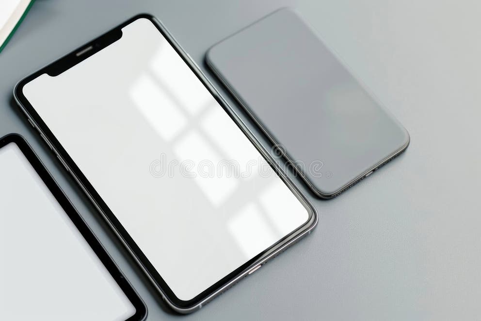 Three Modern Cell Phones Placed on a Table. Suitable for Technology and ...