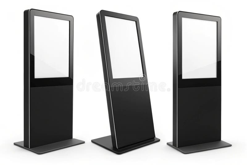 Three Modern Digital Signage Displays with Blank Screens Shown from ...