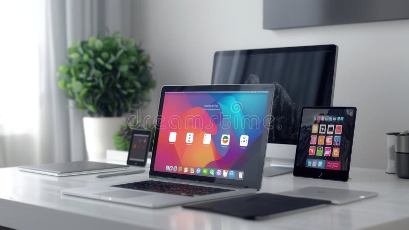 Three Modern Electronic Devices are Displayed on a Clean, White Desk ...