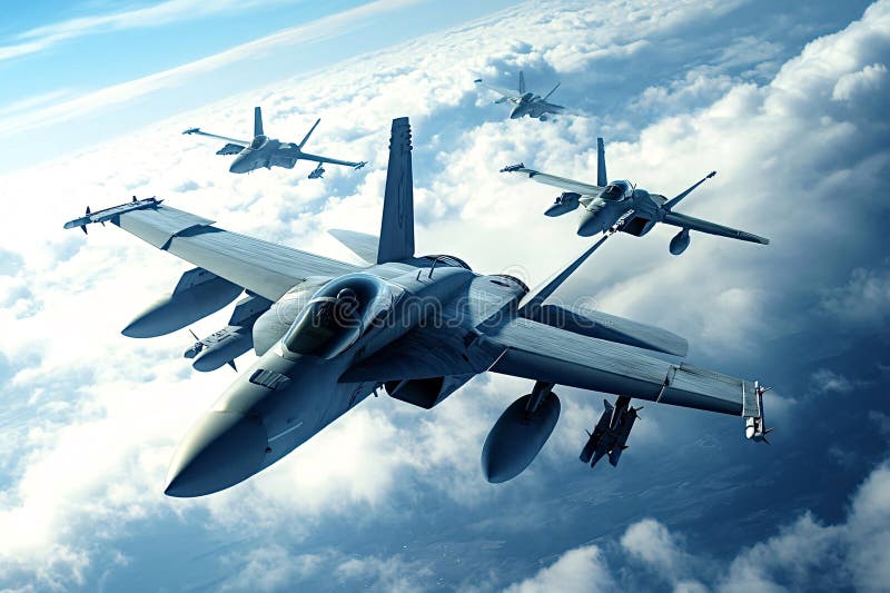 Three Modern Fighter Jets Flying in Cloudy Sky Stock Image - Image of ...