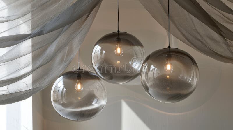 Three Modern Glass Pendant Lights Stock Image - Image of transparent ...