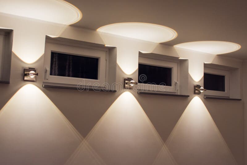 Three Modern LED Lamps on the Wall Stock Photo - Image of wall, white ...