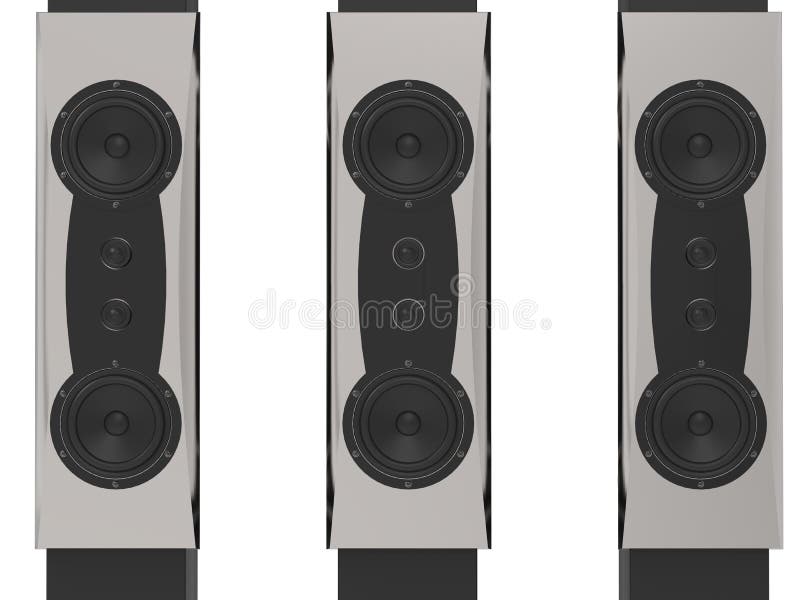 Three Modern Music Speakers with Metallic Silver Front Covers Stock ...