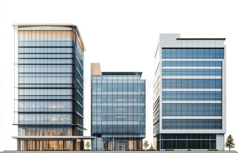 Three Modern Office Buildings Isolated on White Background Stock ...