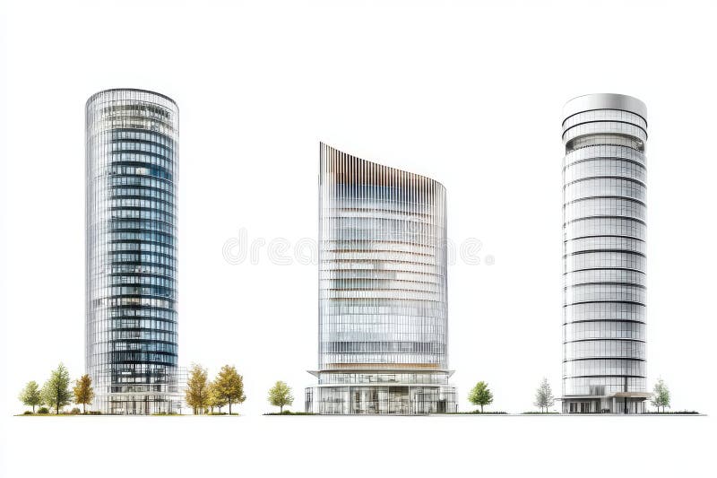 Three Modern Office Buildings Isolated on White Background Stock ...