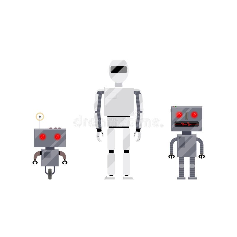 Three Modern and Retro Style Robot Characters Stock Vector ...