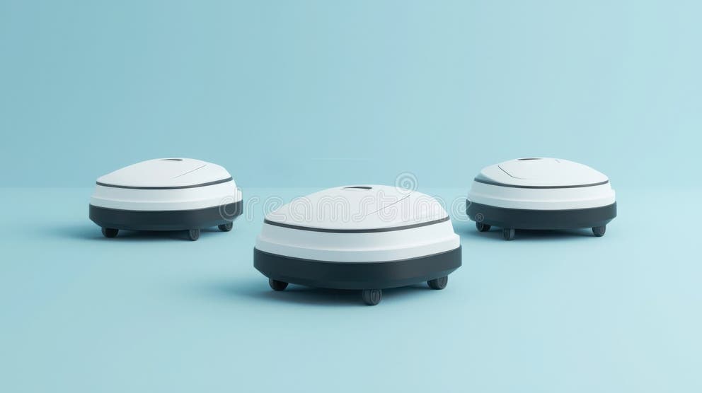 Three Modern Robotic Devices on Light Blue Background in Minimalist ...