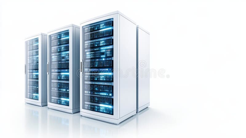 Three Modern Server Racks in a Data Center, Showcasing Technology and ...