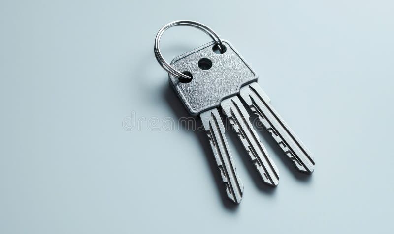Three Modern Silver Keys are Held Together by a Ring, Resting on a Pale ...