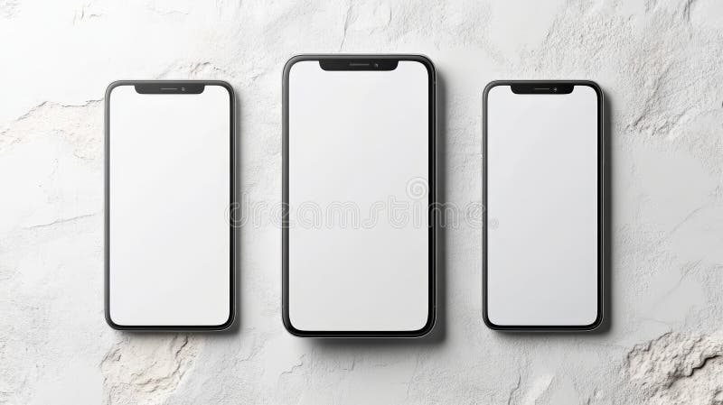 Three Modern Smartphones with Blank Screens Arranged on a Textured ...
