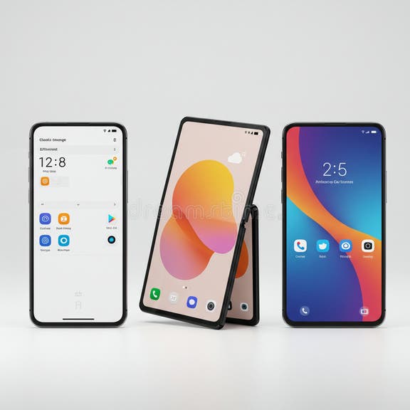 Three Modern Smartphones are Displayed Against a Plain Background. the ...