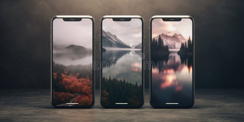 Three Modern Smartphones Placed Next To Each Other. Suitable for ...