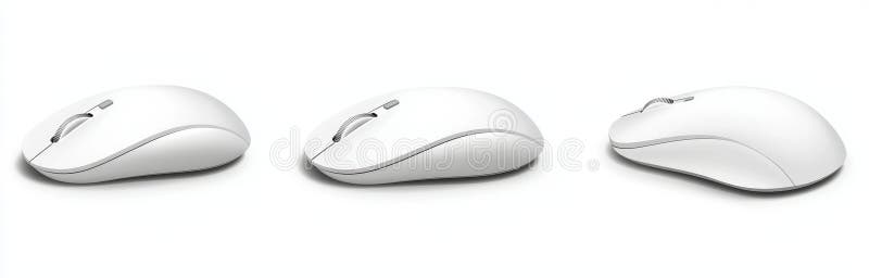Three Modern White Computer Mice with Clean, Minimalistic Designs. Each ...