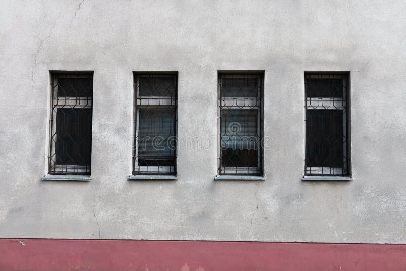 Three Modern Window Frames on a Blank Grungy Brown Concrete Wall Under ...