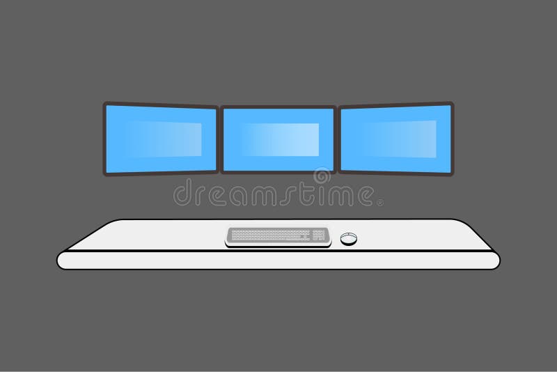 Three Monitors and Desk Vector Illustration Stock Vector - Illustration ...