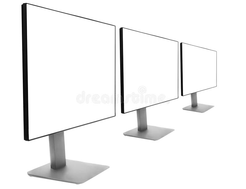 Triple Screen Pc Computer Monitor Flat Screen Front Side View Isolated ...