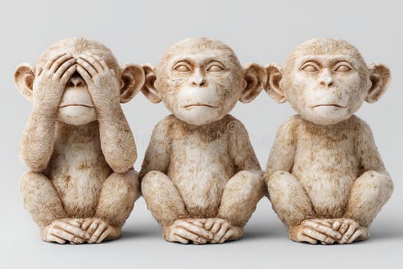 Three Monkey Figurines are Depicted in a Row, Each with a Different ...