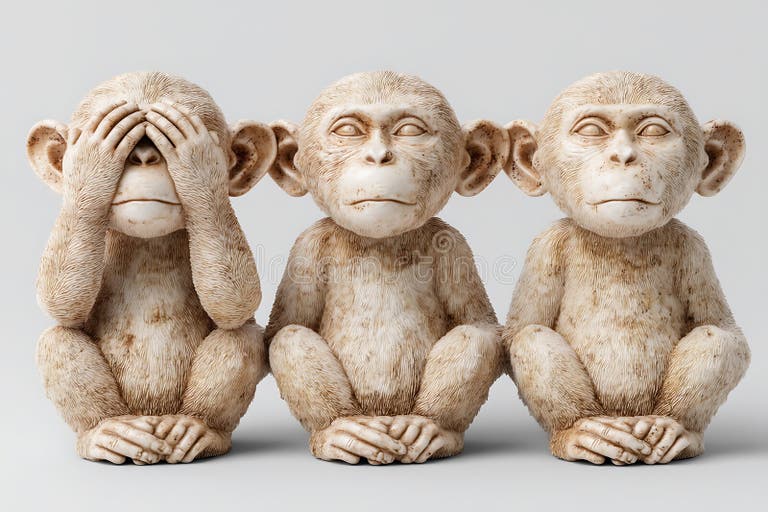 Three Monkey Figurines are Depicted in a Row, Each with a Different ...