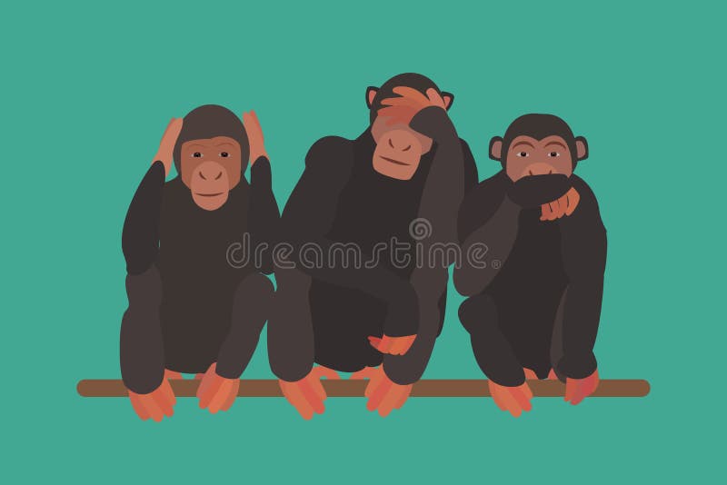 Three monkeys stock vector. Illustration of mouth, flat - 66421417