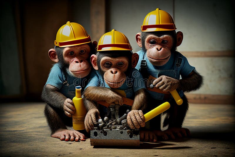 Three Monkeys in Construction Attire. Generative AI Stock Illustration ...