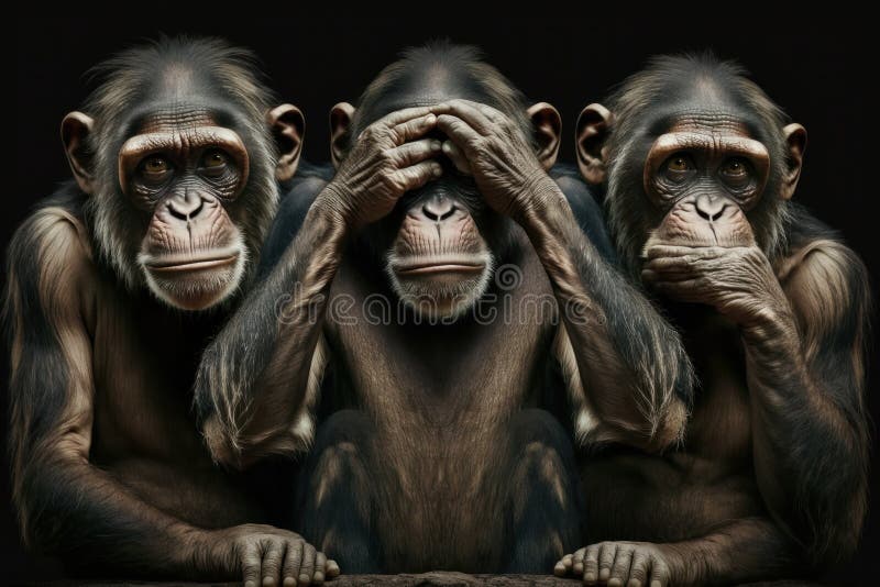 Three Monkeys on Dark. Generative AI Stock Illustration - Illustration ...