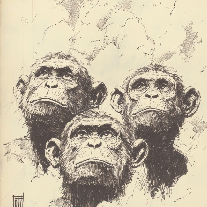 Cosmic Trippy Monkeys Exploring Chaotic Realms in Sketch Art Stock ...