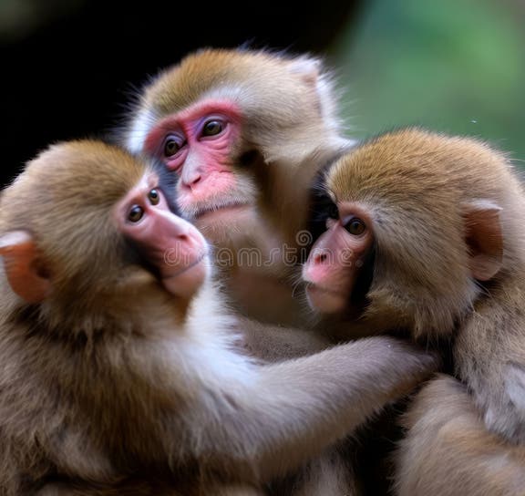 Three Monkeys that are Hugging Each Other in a Group Stock Illustration ...