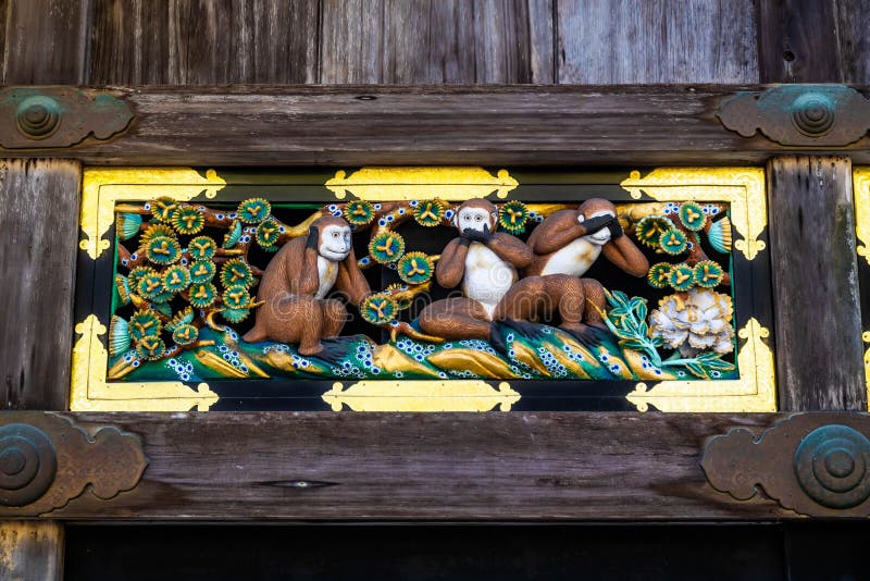 Three Monkeys Shrine at Toshogu Complex in Nikko Japan Stock Image ...