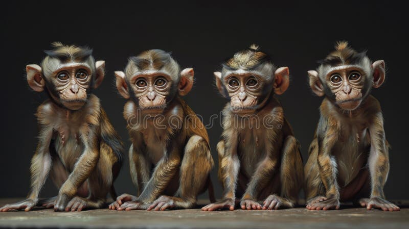 Three Monkeys Sitting Next To Each Other. Suitable for Various Concepts ...