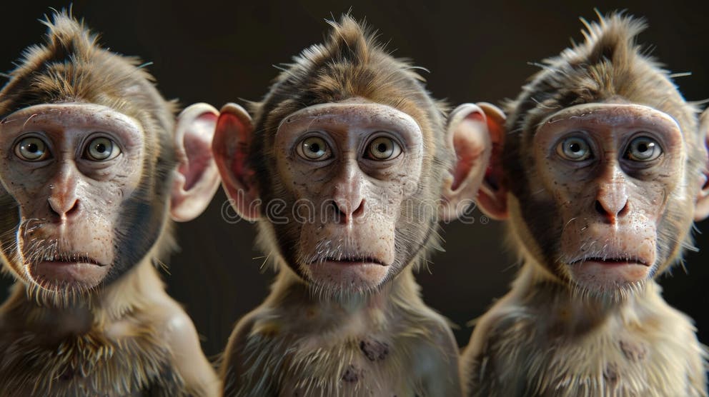 Three Monkeys Standing Side by Side. Suitable for Animal Behavior ...