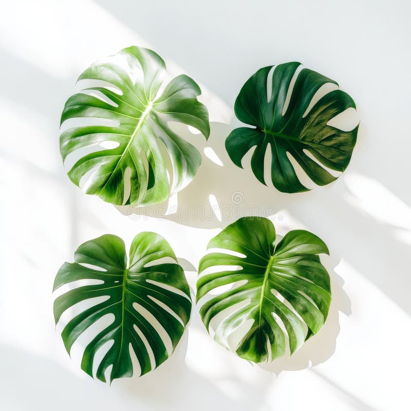 Three Monstera Leaves Throw Shadows Onto a Textured Wall, Set Against a ...