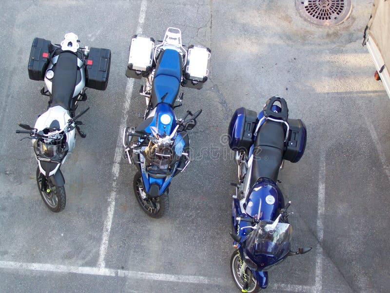 Three Motorcycle Parked, the View from the Top Editorial Stock Photo ...