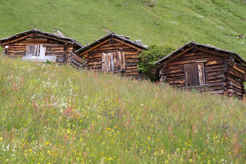 Three Mountain Huts in South Tyrol, Italy Stock Image - Image of ...