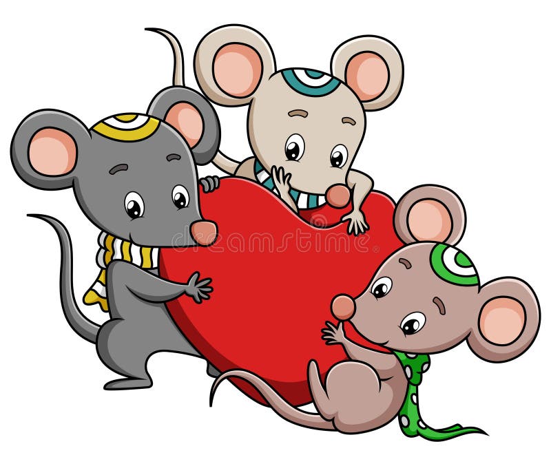 The Three Mouse is Holding the Big Love Sign Stock Vector ...