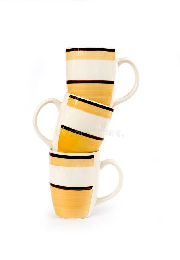 Row of Three Mugs Isolated on White Stock Image - Image of domestic ...