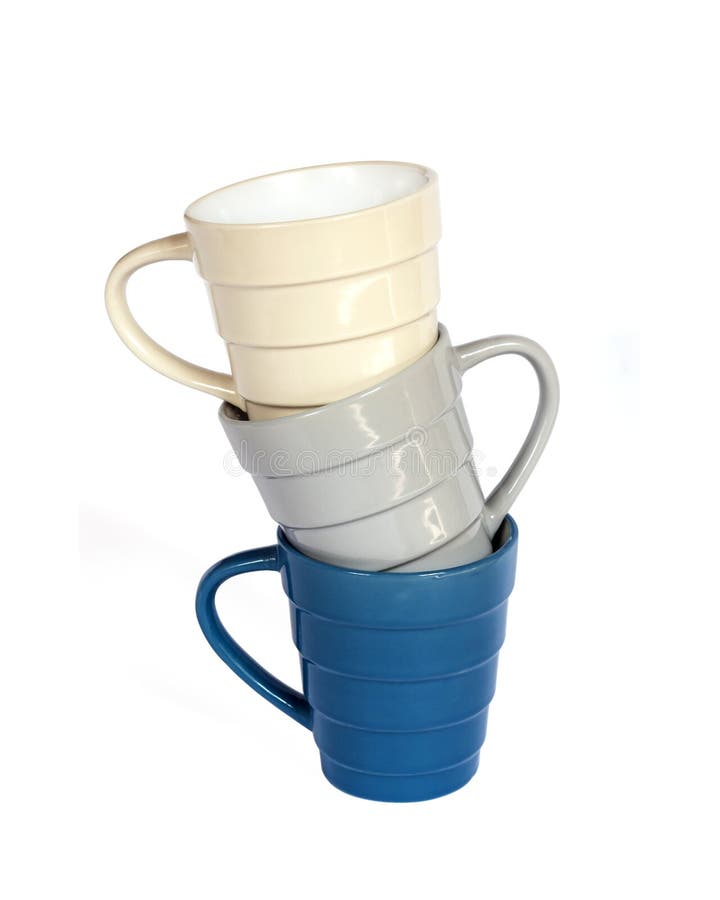 Row of Three Mugs Isolated on White Stock Image - Image of domestic ...