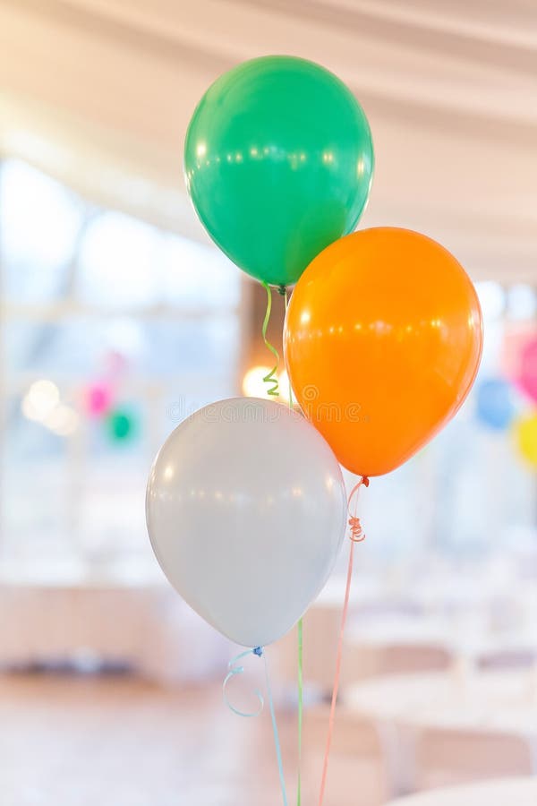 Three Multi-colored Balloons on Holiday. Close-up Balloons at an Event ...