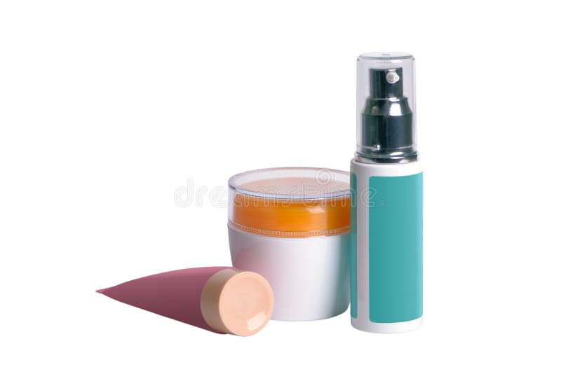 Three Multi-colored Cosmetic Containers Stock Image - Image of lotion ...