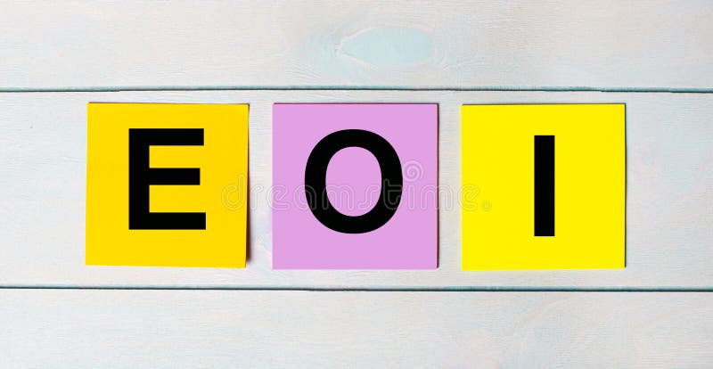 Three Multi-colored Paper Stickers with EOI Expression of Interest Text ...