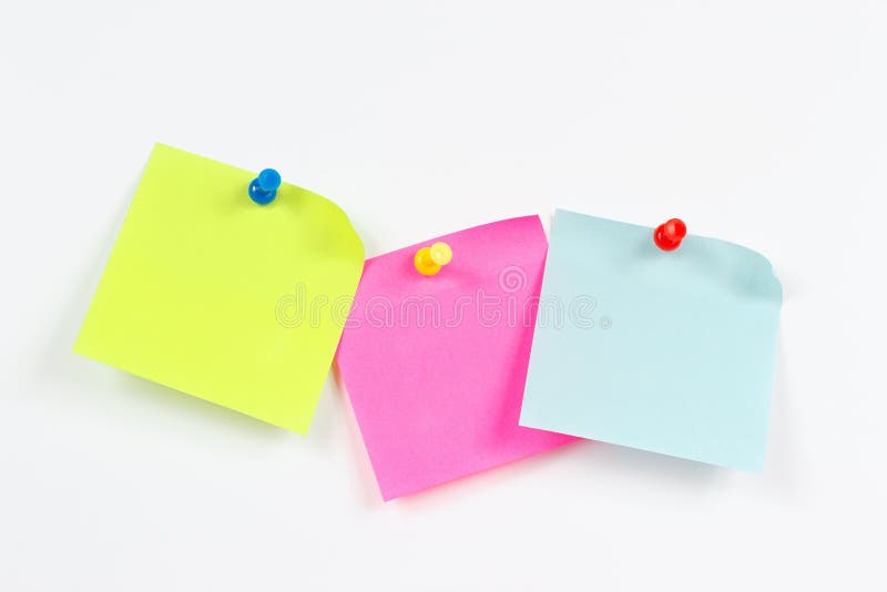 Three Multi-colored Stickers on White Message Board Stock Photo - Image ...