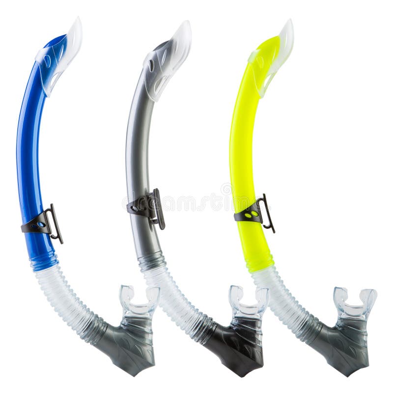 Three Multi-colored Tubes for Diving, a Set of Tubes, on a White ...