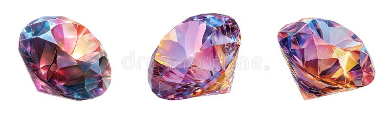 Three Multifaceted Gems, Displaying a Rainbow of Colors, are Isolated ...