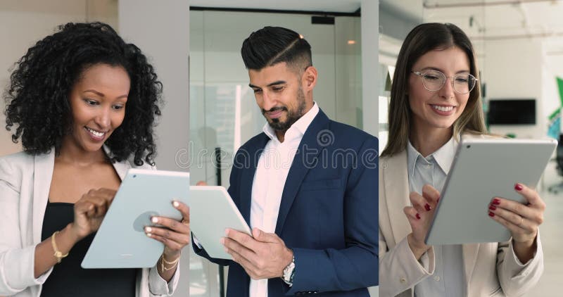 Three Multinational Business Professionals Using Digital Tablets ...