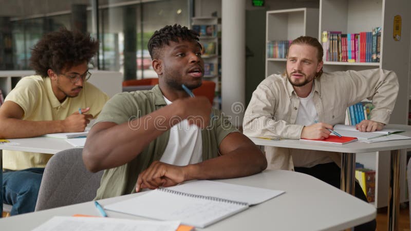 Three Multiracial Students Studying Learning in Class Lesson Caucasian ...