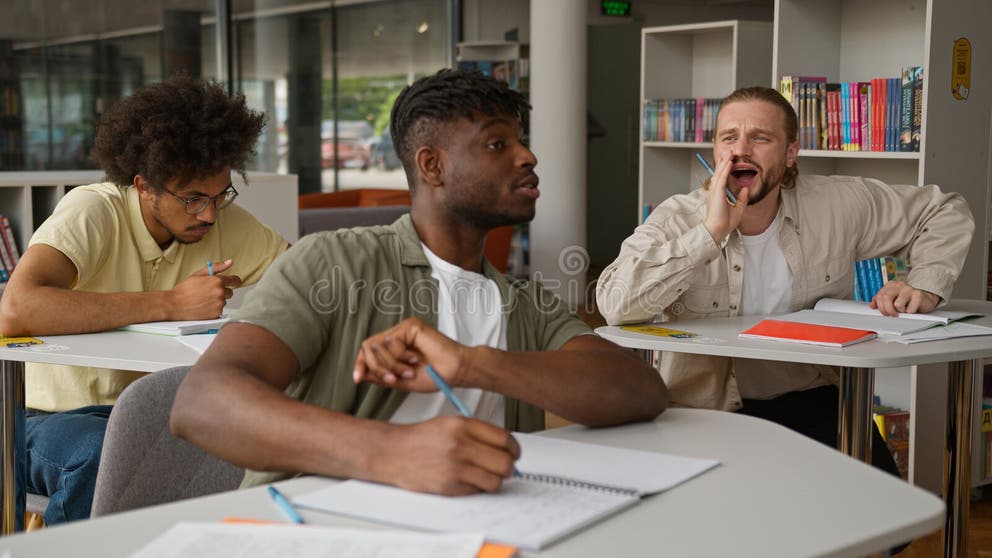 Three Multiracial Students Studying Learning in Class Lesson Caucasian ...