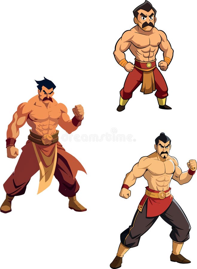 Three Muscular Men Showing Fighting Poses Stock Vector - Illustration ...