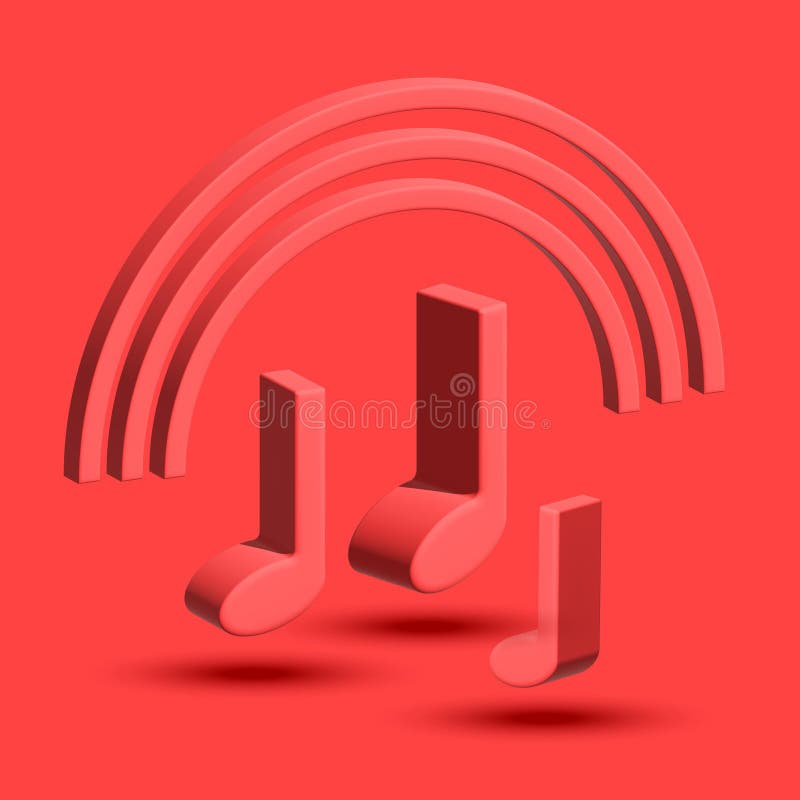 Three Musical Notes with Circular Sound Wave, Vector 3d Isometric ...