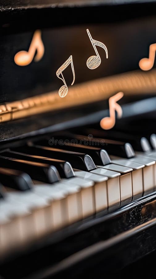 Three Musical Notes Flying Over a Piano. Stock Image - Image of musical ...