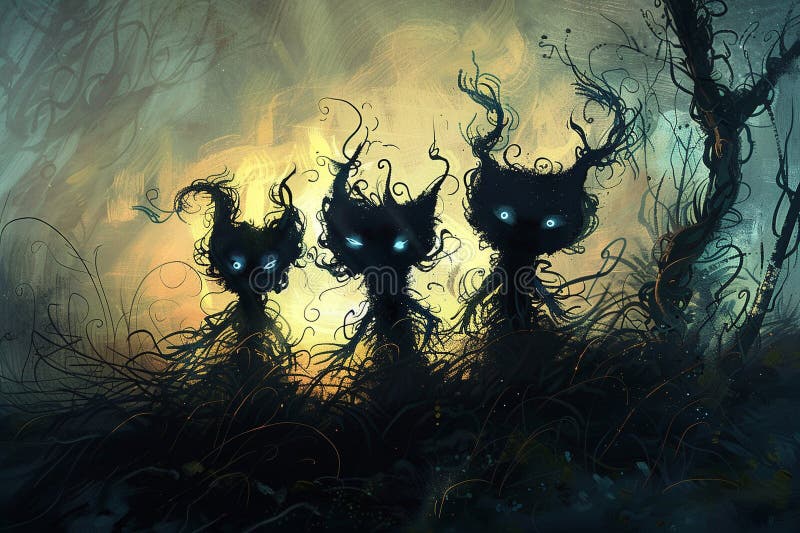 Three Mystical Creatures in the Twilight Stock Illustration ...