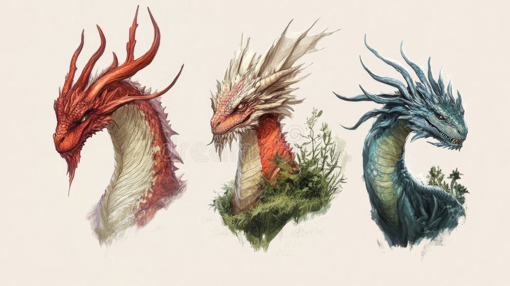 Three Mythical Dragons Pixel Art Illustration Stock Illustration ...